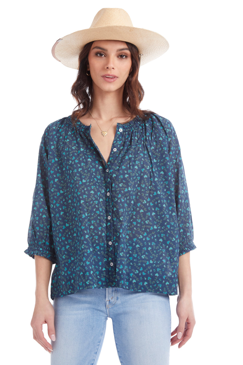 Lala Top Dark Blue/Olive/Turquoise (Dark Blue Ground) – The Coast Brand